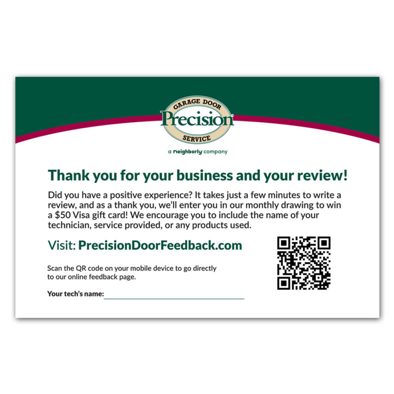 Precision Door | Review Cards | Franchise Print Shop